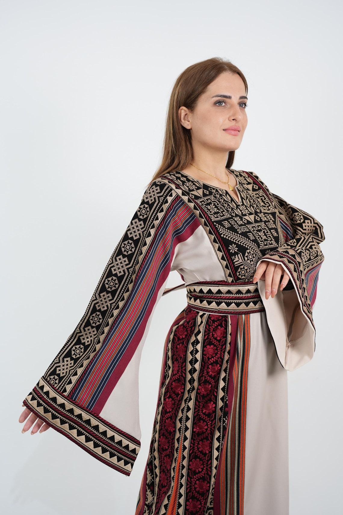 Authentic Palestinian Embroidery Thobe Dress Beige and Red - Etsy