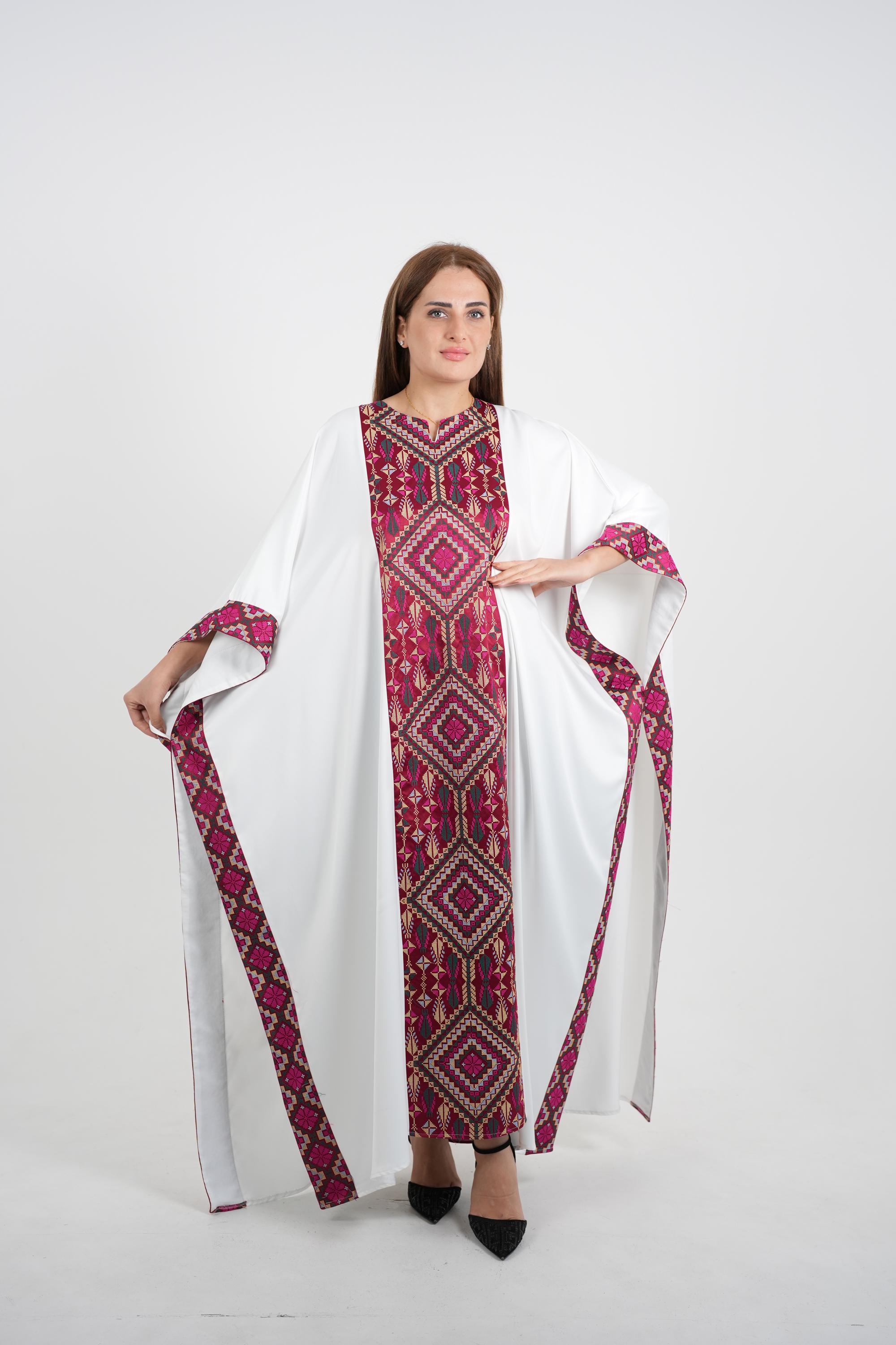 Embroidery Thobe Tatreez Dress in White and Red - Etsy