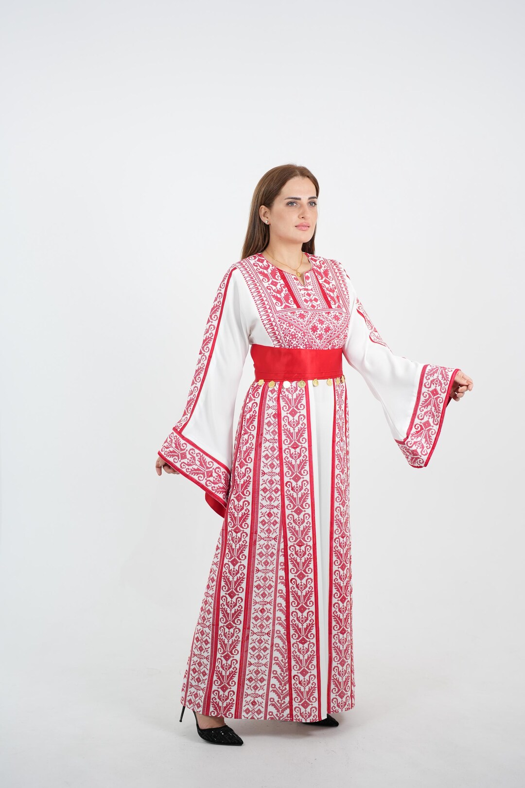 Embroidery Thobe Tatreez Dress in White and Red - Etsy