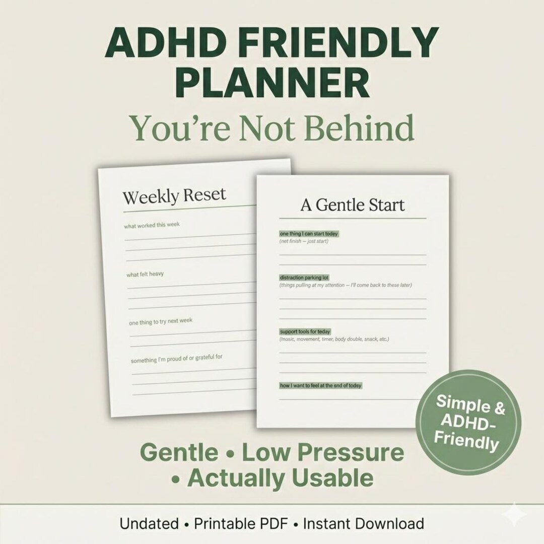 Simple ADHD Planner Printable PDF, Low Pressure Daily and Weekly ...