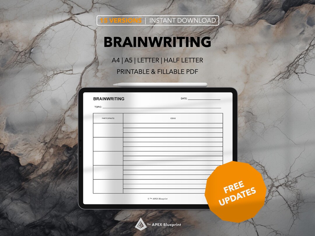 Brainwriting Template | Printable & Fillable PDF, A4, A5, Letter, Half ...