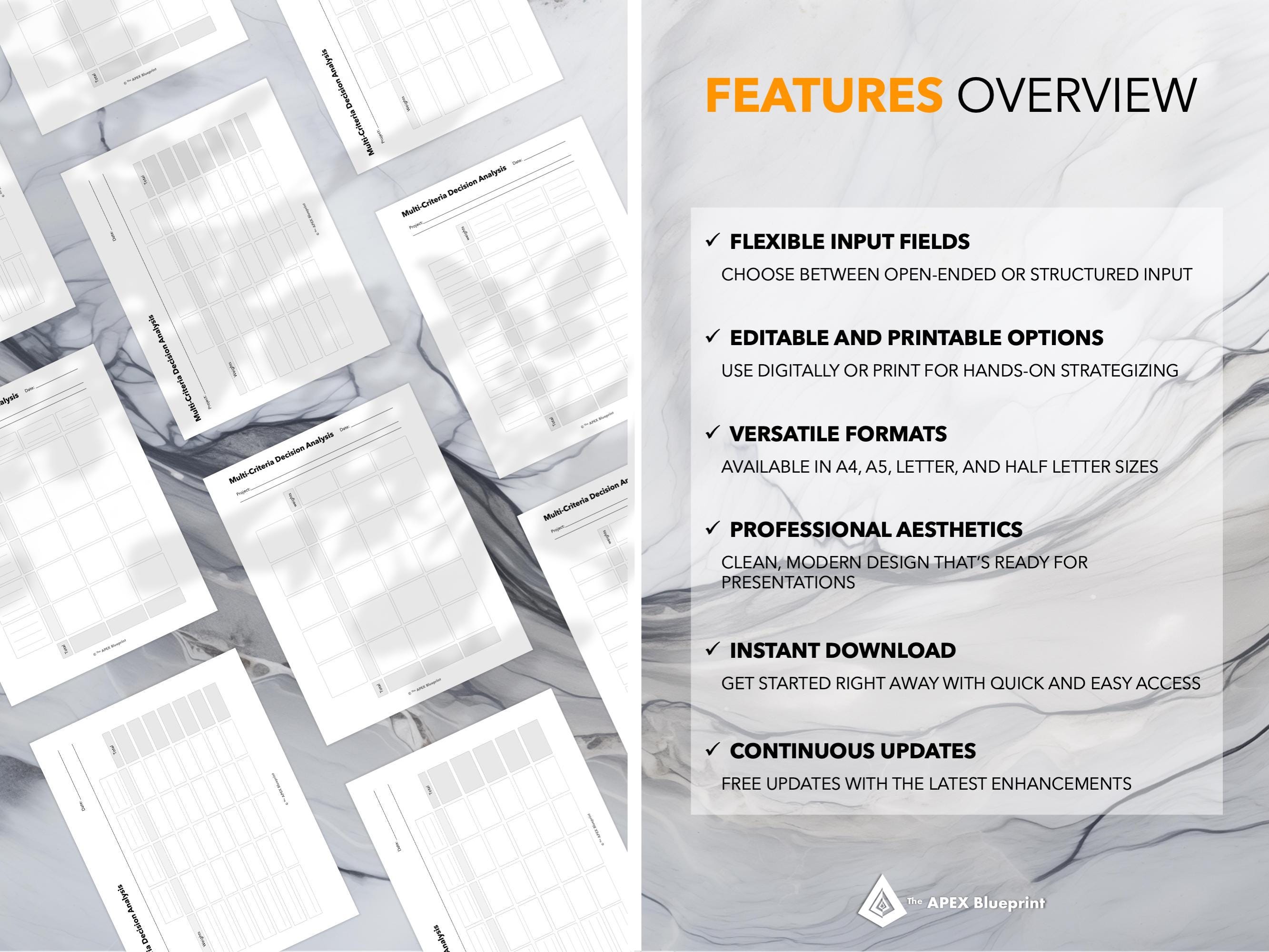 Multi-criteria Decision Analysis Template | Editable & Printable PDF A4 ...