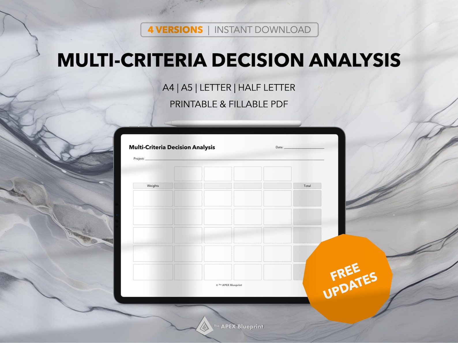 Multi-criteria Decision Analysis Template | Editable & Printable PDF A4 ...