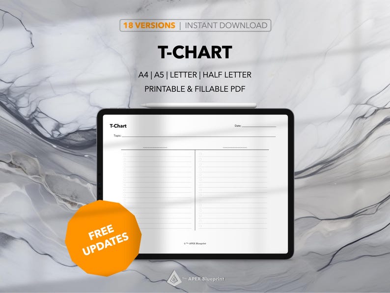 T-chart Template: Printable Fillable PDF for Problem Solving (A4, A5 ...