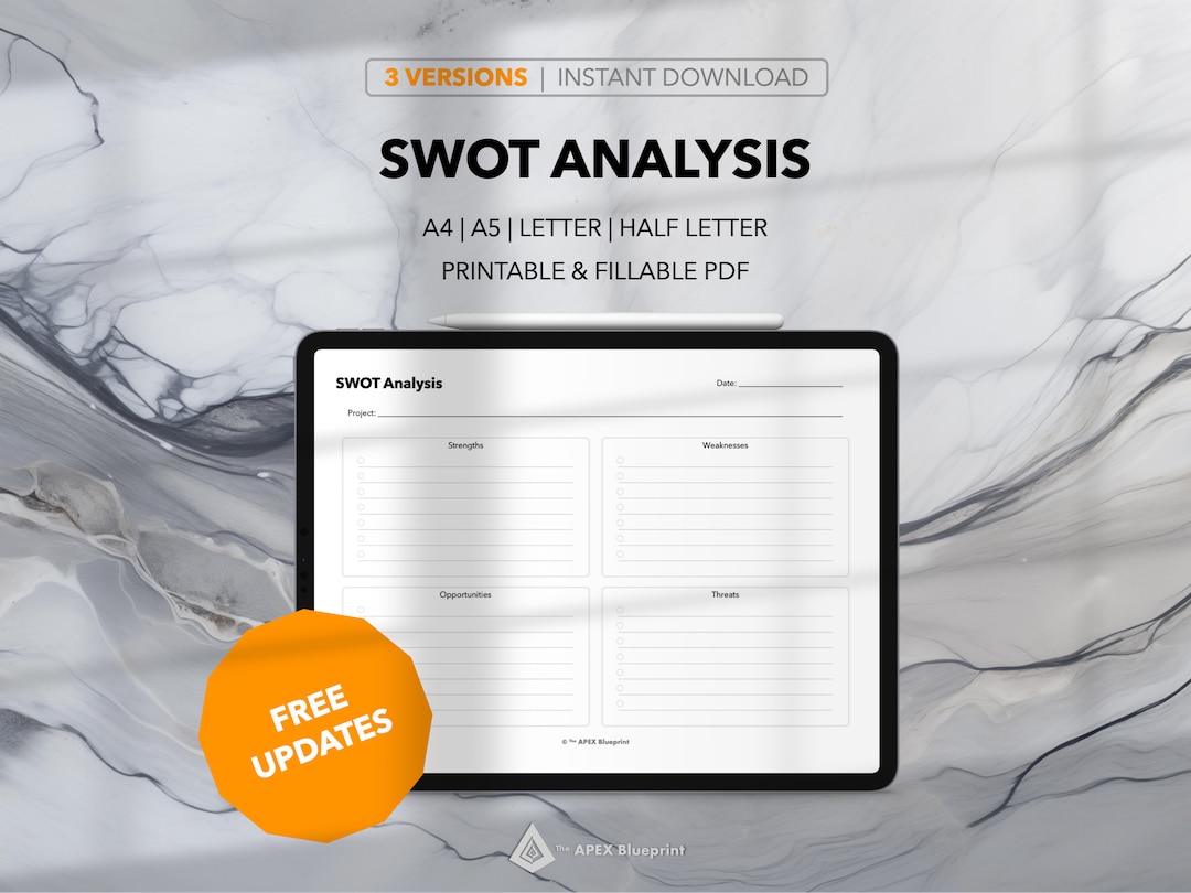 SWOT Analysis Template: Printable & Fillable PDF (A4, A5, Letter Sizes ...