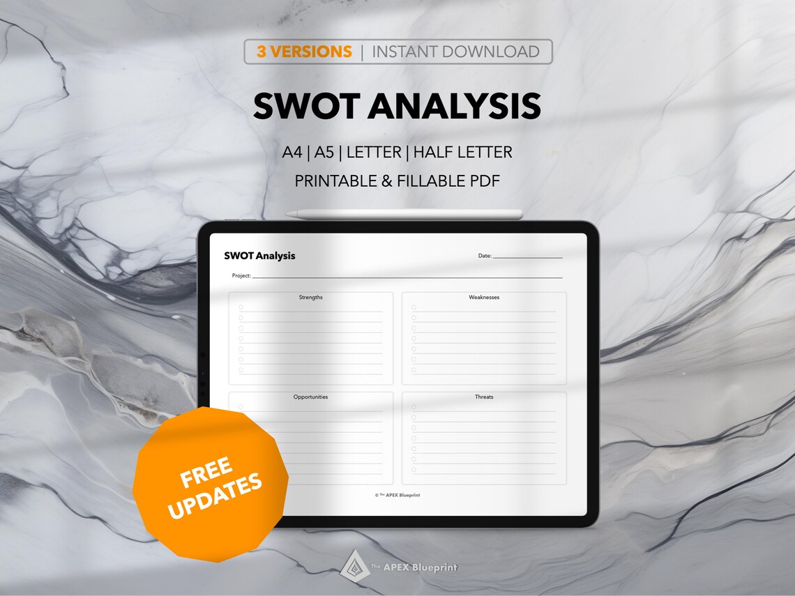 SWOT Analysis Template: Printable & Fillable PDF (A4, A5, Letter Sizes ...