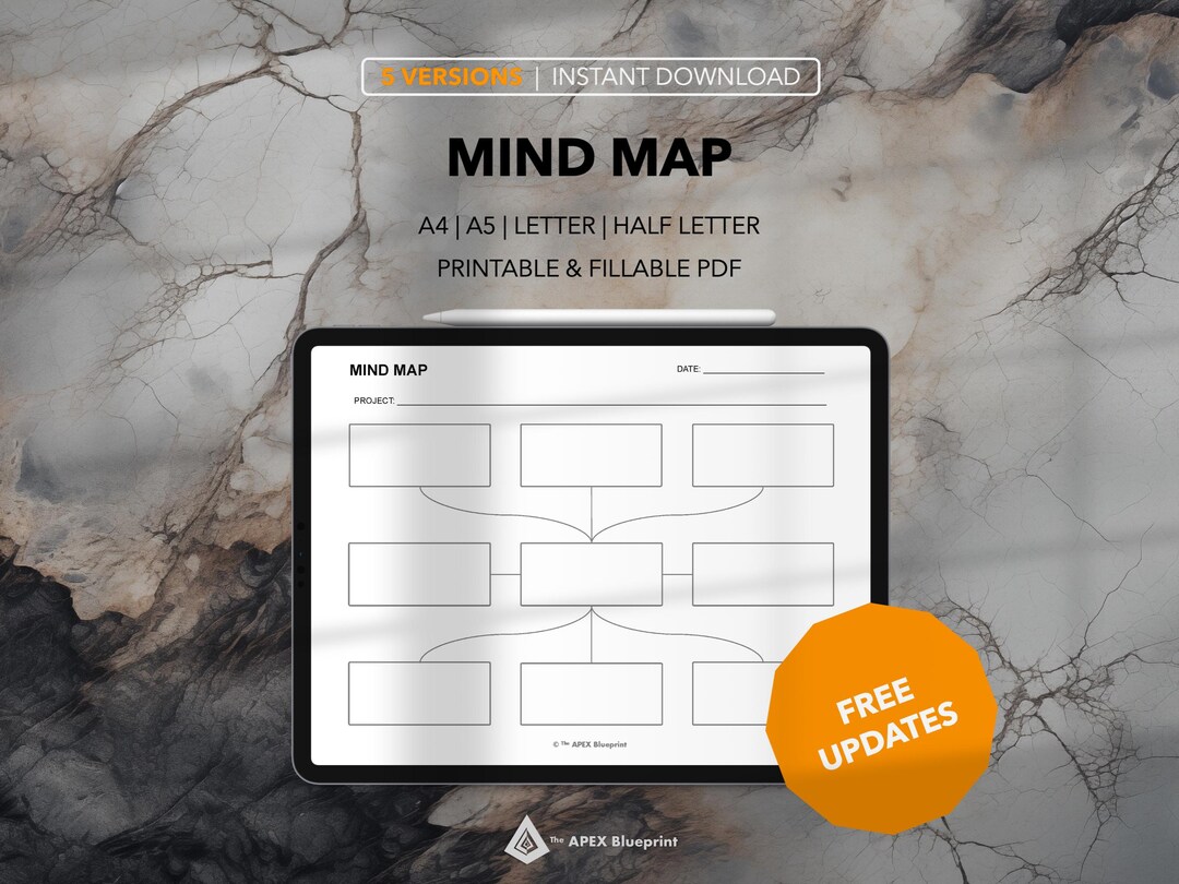 Mind Map Template | Printable & Fillable PDF, A4, A5, Letter, Half ...