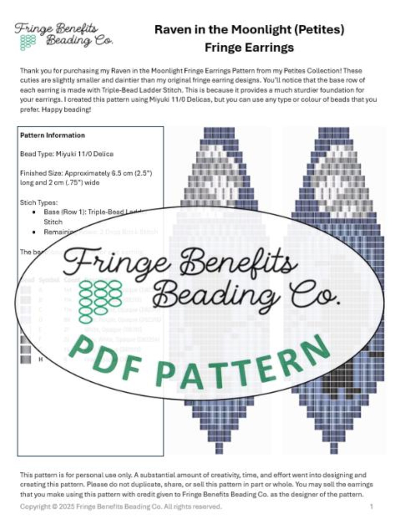PDF BEADING PATTERN - Raven in the Moonlight Beaded Fringe Earrings ...
