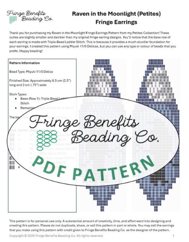 PDF BEADING PATTERN - Raven in the Moonlight Beaded Fringe Earrings ...