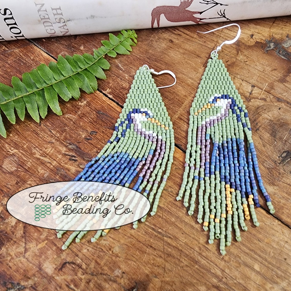 Birds Great Blue Heron Beaded Fringe Earrings by Fringe Benefits ...