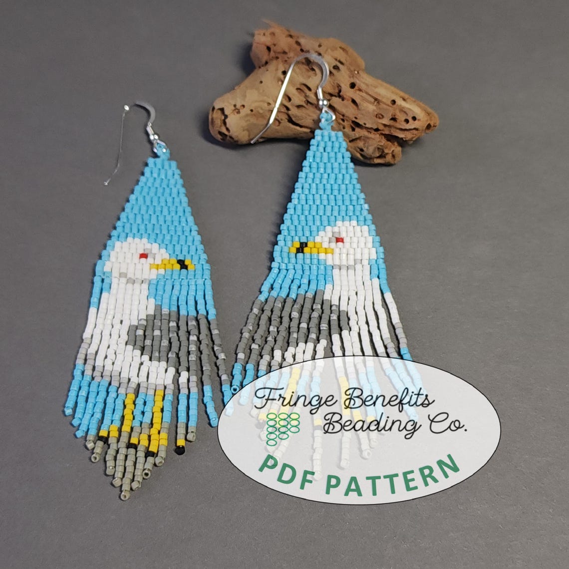 PDF BEADING PATTERN - Ring-billed Gull Beaded Bird Fringe Earrings ...