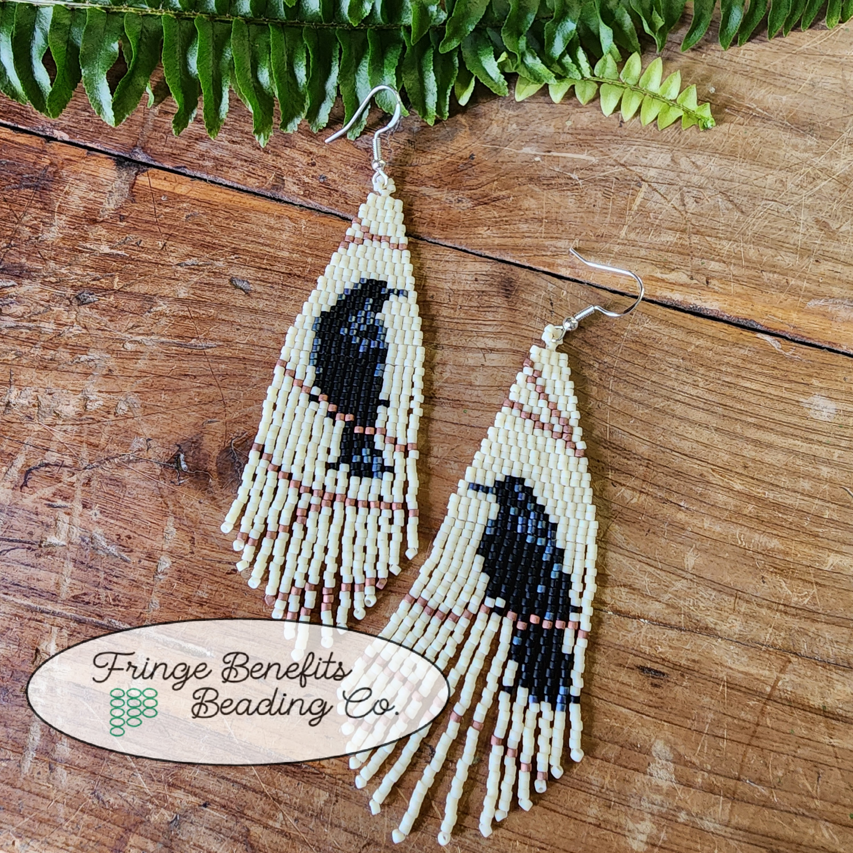 Birds Asymmetrical Raven Beaded Fringe Earrings by Fringe Benefits ...