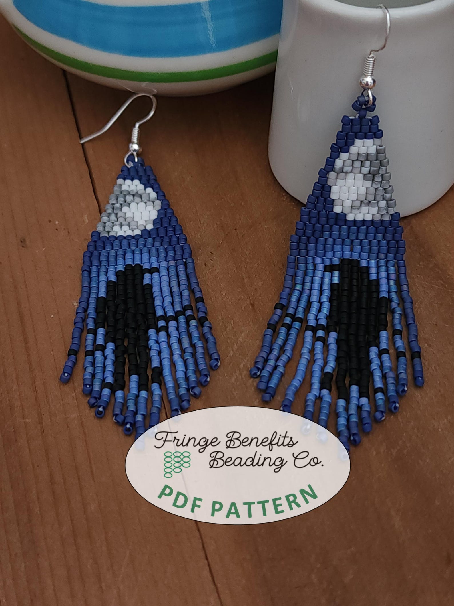 PDF BEADING PATTERN - Raven in the Moonlight Beaded Fringe Earrings ...