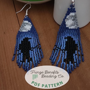 PDF BEADING PATTERN - Raven in the Moonlight Beaded Fringe Earrings ...