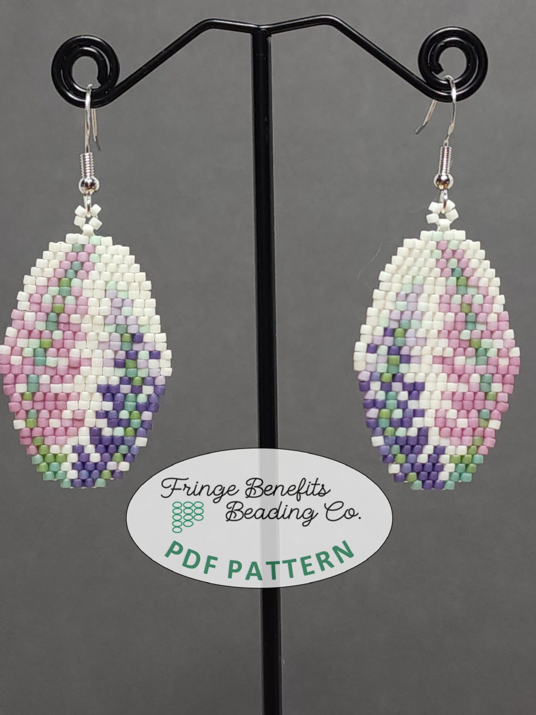 PDF BEADING PATTERN - Lupin Beaded Oval Earrings Pattern for Flower and ...