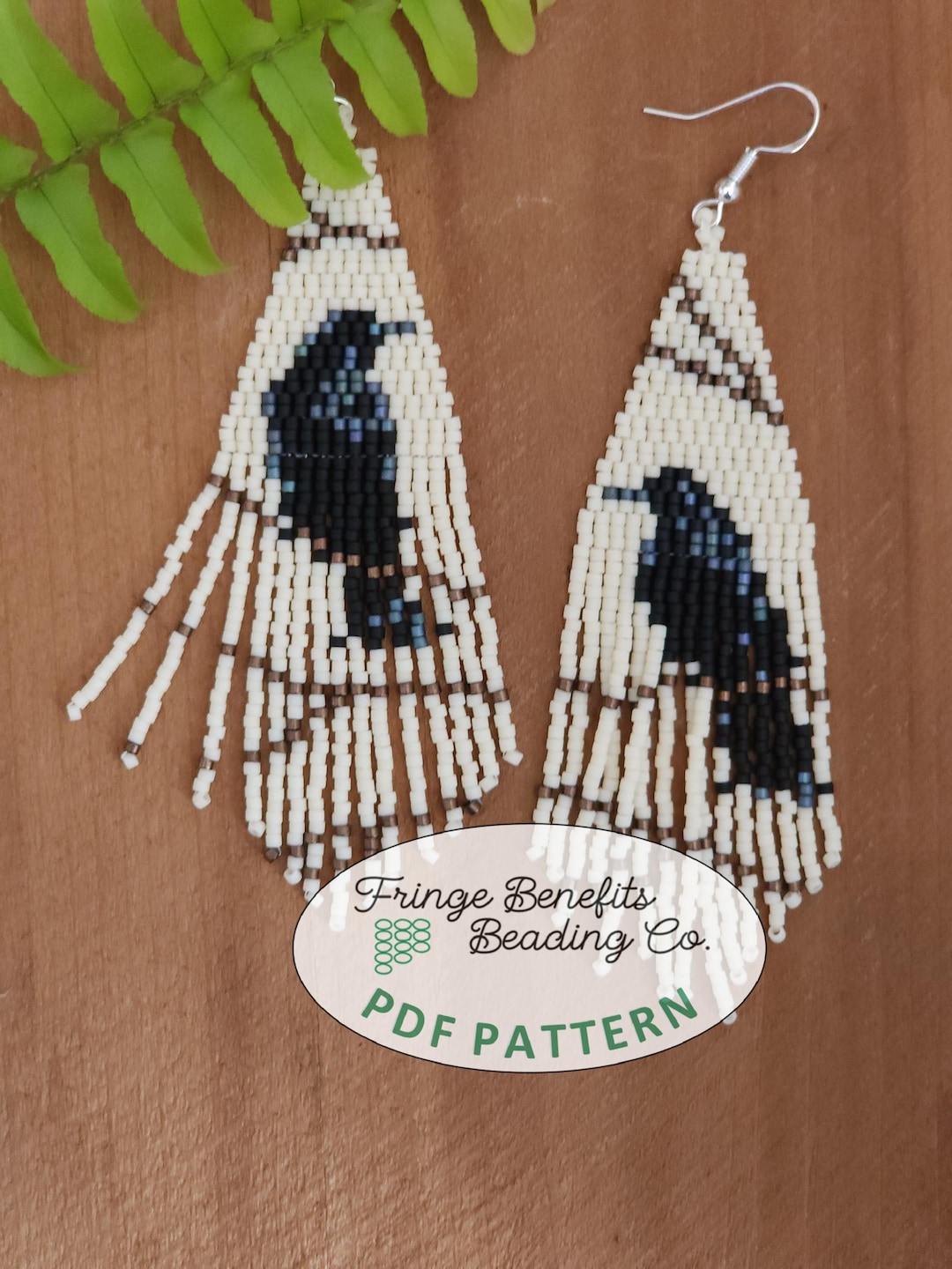 PDF BEADING PATTERN - Raven Beaded Bird Fringe Earrings Pattern ...