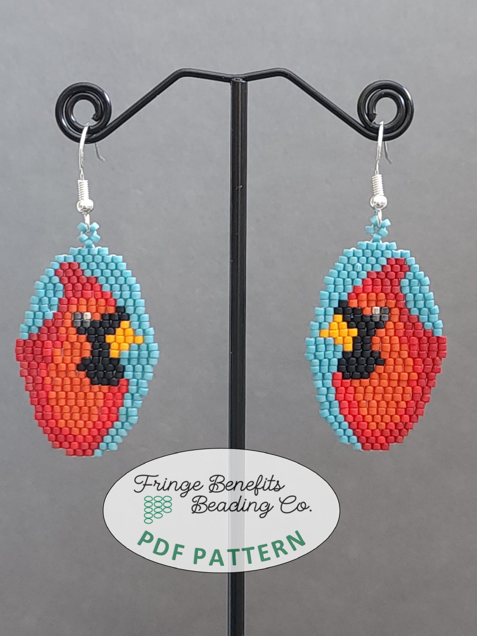 PDF BEADING PATTERN - Northern Cardinal Portrait Beaded Oval Bird ...