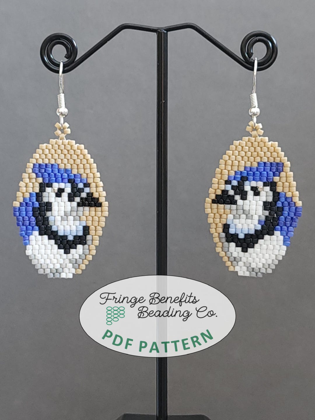 PDF BEADING PATTERN - Blue Jay Beaded Oval Earrings Pattern for Bird ...