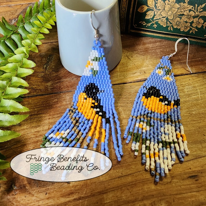 Birds Asymmetrical Baltimore Oriole Beaded Fringe Earrings by Fringe ...