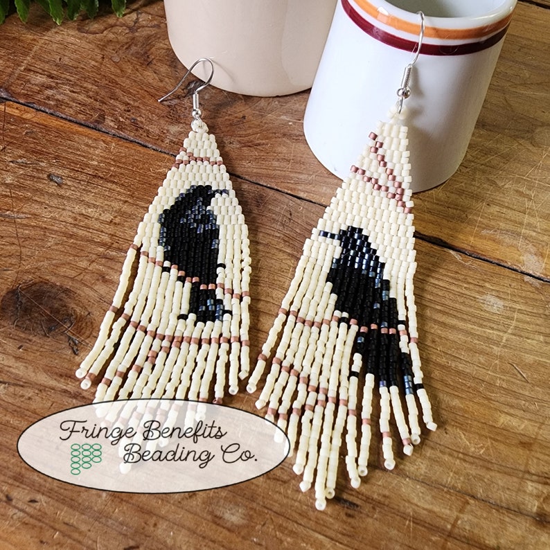 Birds Asymmetrical Raven Beaded Fringe Earrings by Fringe Benefits ...