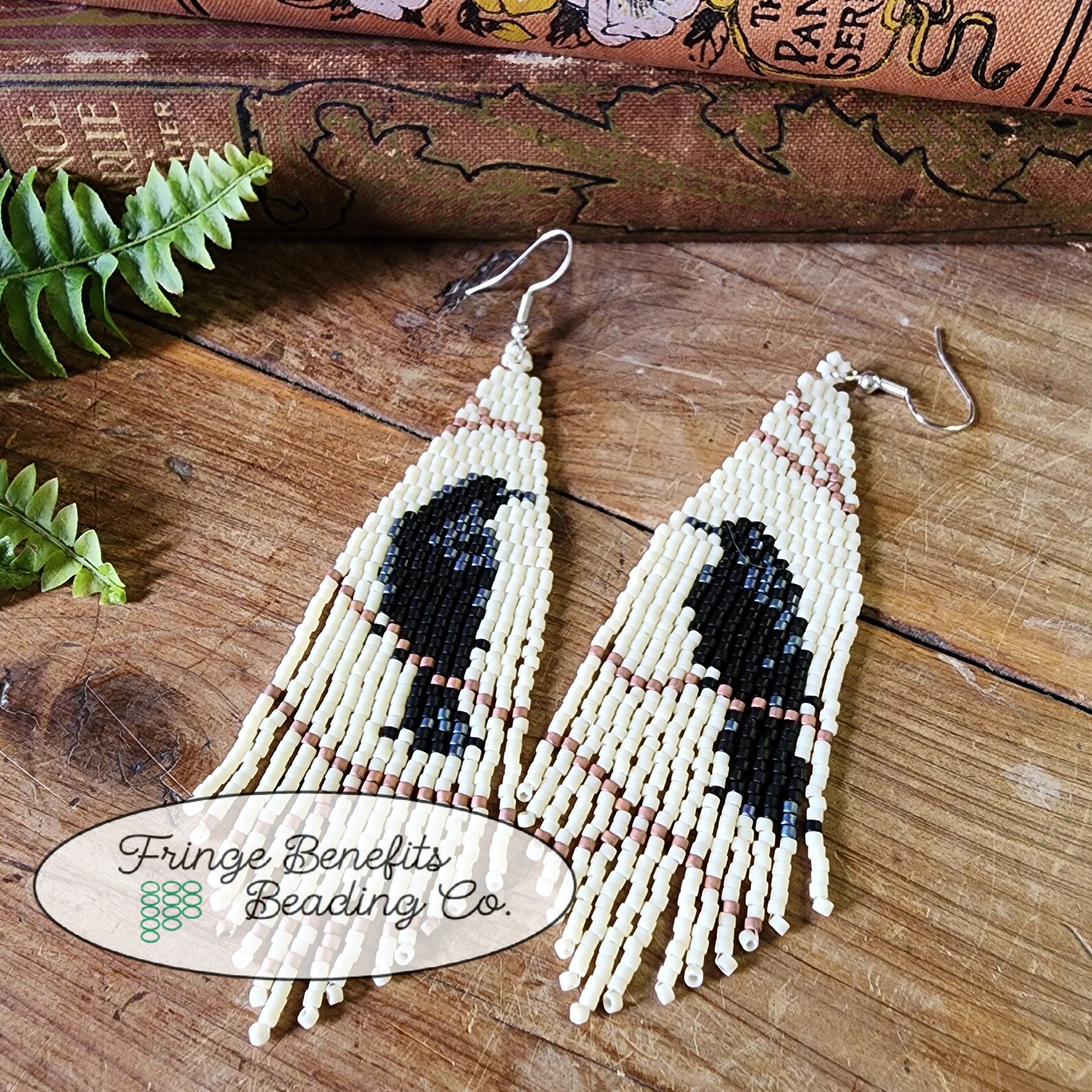 Birds Asymmetrical Raven Beaded Fringe Earrings by Fringe Benefits ...