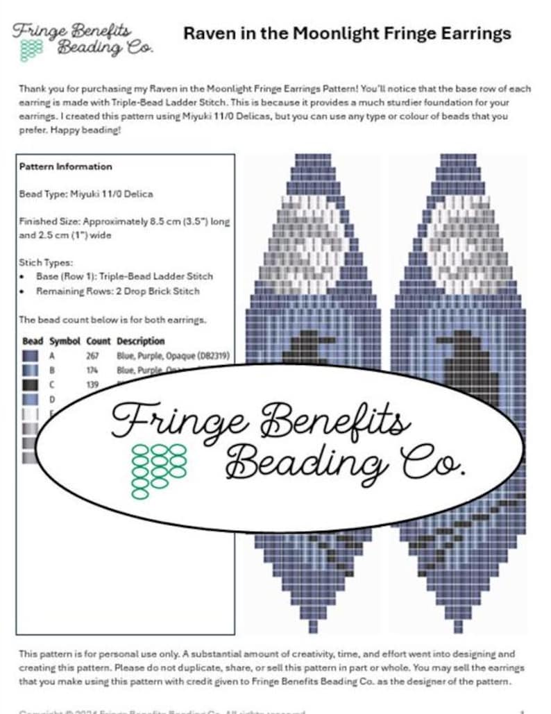 PDF BEADING PATTERN - Birds! Raven in the Moonlight Beaded Fringe ...