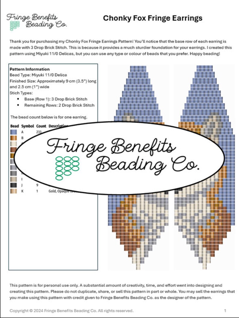 PDF BEADING PATTERN - Fox - Beaded Fringe Earrings - Etsy