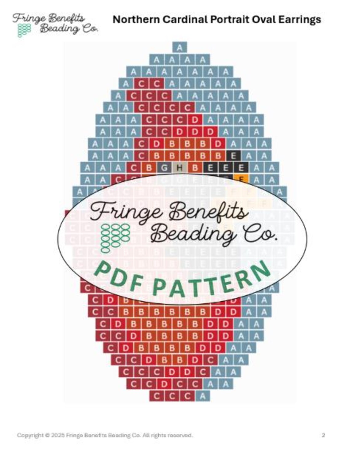 PDF BEADING PATTERN - Northern Cardinal Portrait Beaded Oval Bird ...