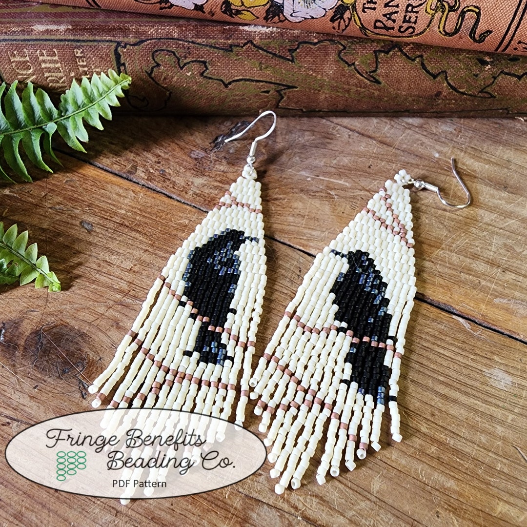 Birds Asymmetrical Raven Beaded Fringe Earring Pattern by Fringe ...