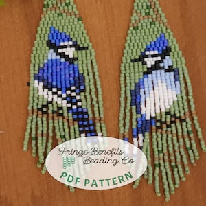 PDF BEADING PATTERN - Blue Jay Beaded Bird Fringe Earrings Pattern ...