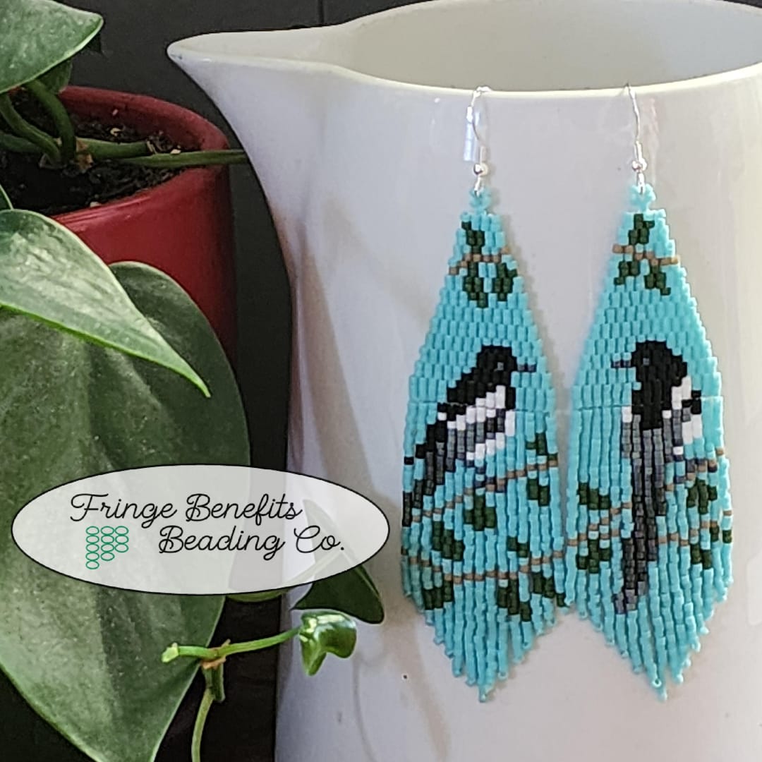Birds! Asymmetrical Magpie Beaded Fringe Earrings by Fringe Benefits ...