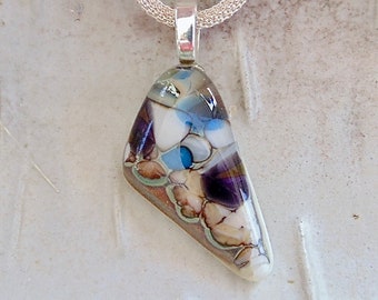 Fused Glass Jewelry, Glass Pendant, Reactive Glass, Gold, Brown, Green ...