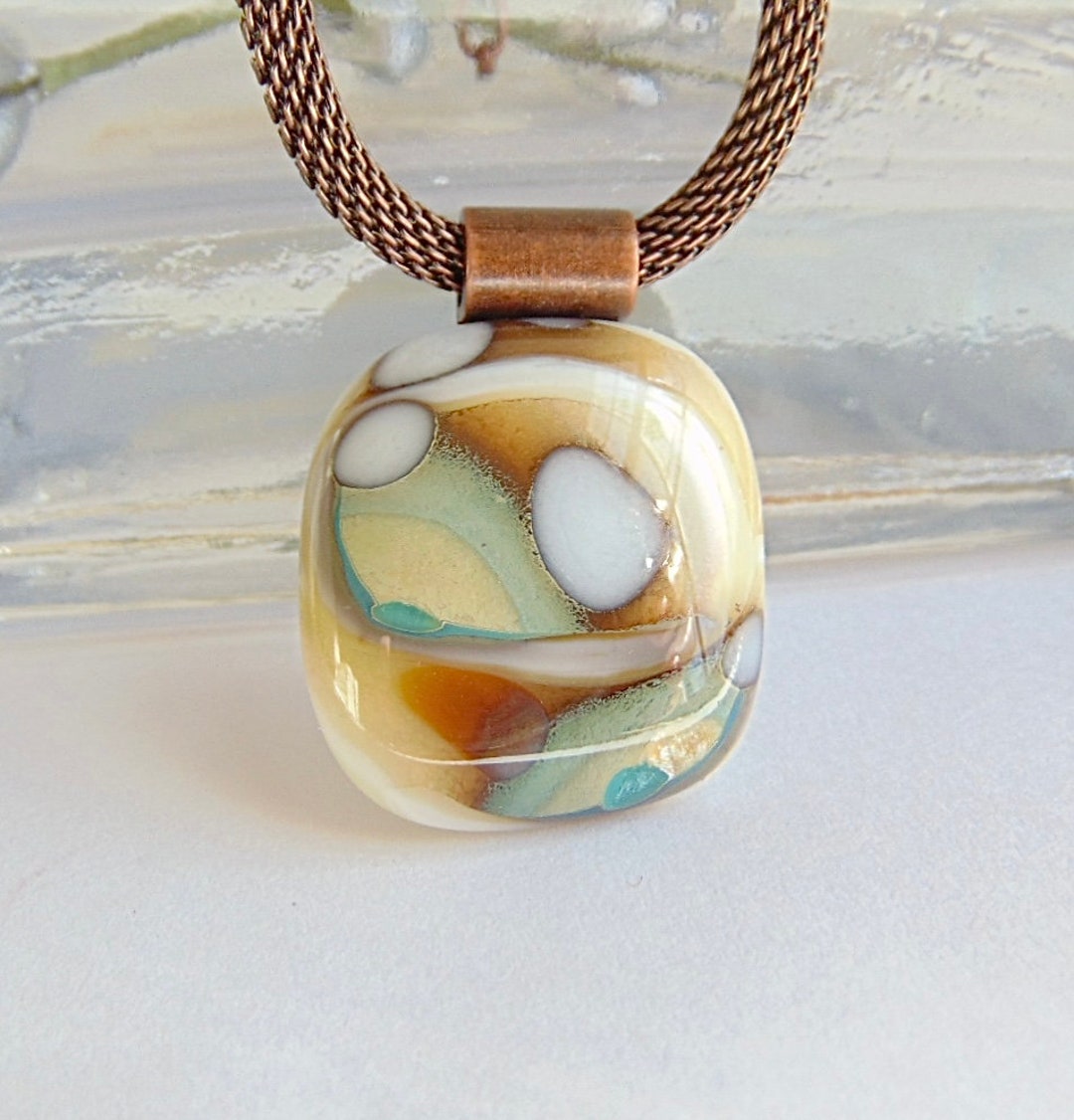 Fused Glass Jewelry, Petite, Glass Pendant, Reactive Glass, Brown ...