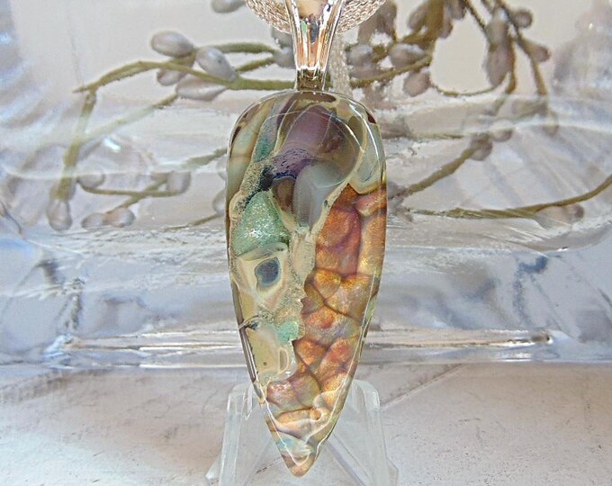 Fused Glass Jewelry, Glass Pendant, Reactive Glass, Gold, Brown, Green ...