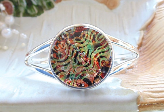 Silver Plated Dichroic Glass Cuff Bracelet Fused Glass | Etsy