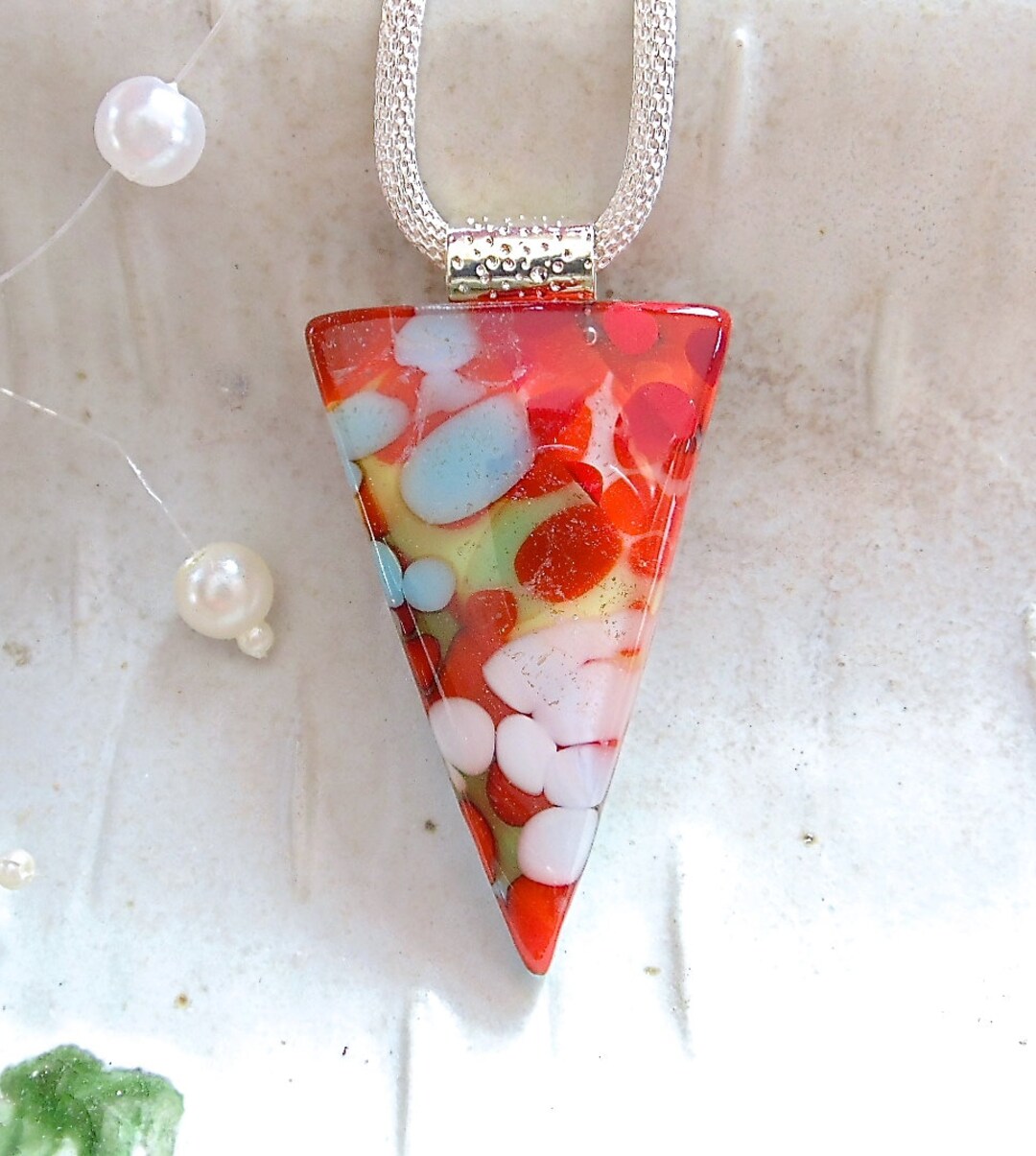 Fused Glass Pendant, Organic, Fused Glass Jewelry, Reactive Glass, Red ...