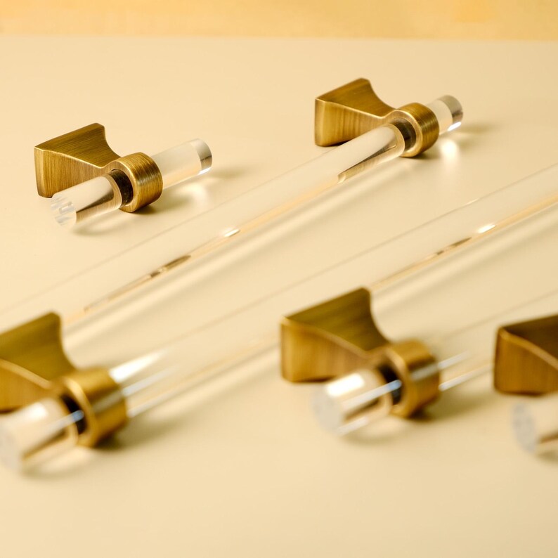 Antique Brass & Acrylic Cabinet Pulls: Modern Minimalist Handles - Etsy