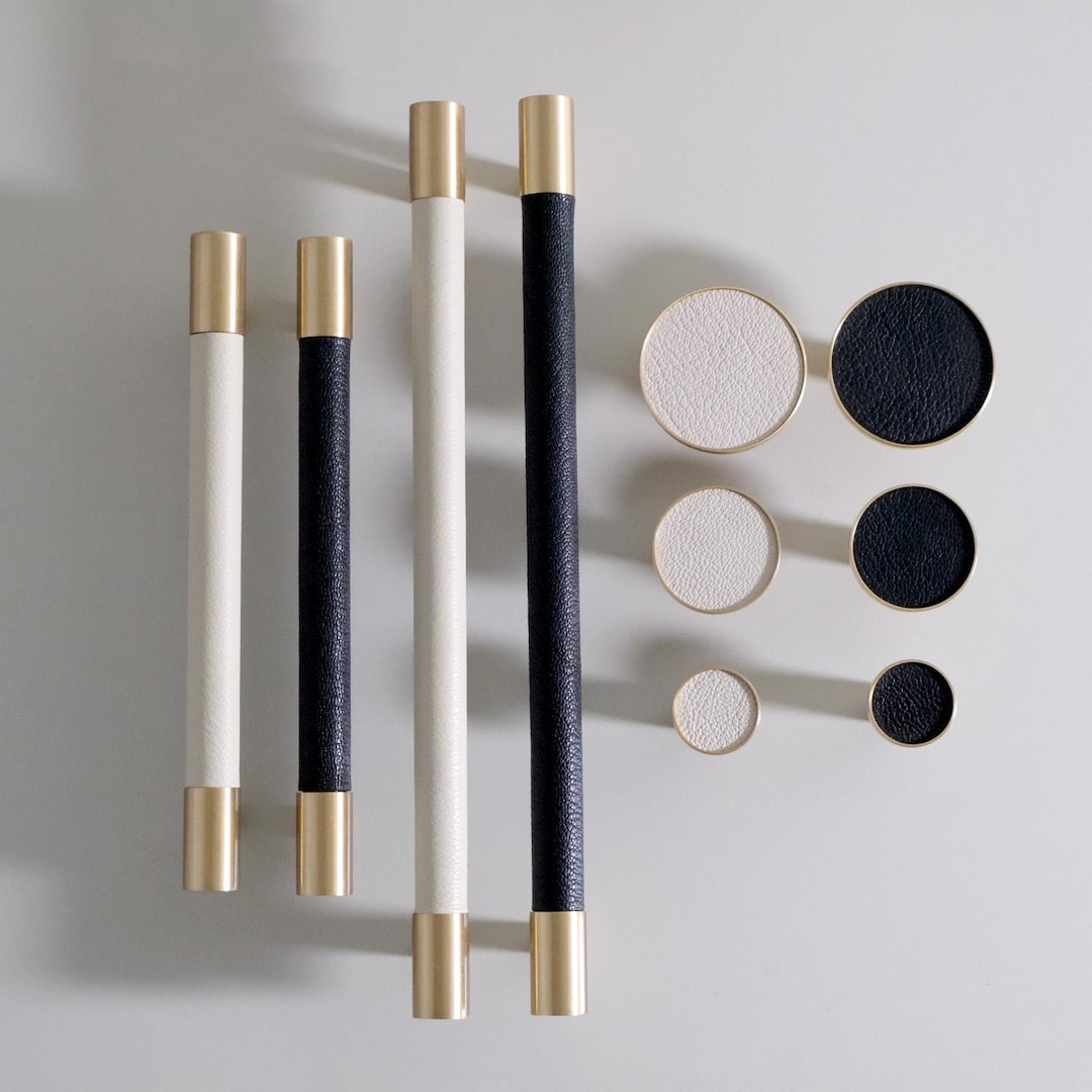 Leather Cabinet Knobs and Pulls | Black Leather Pulls | White Leather Knobs | Handmade Leather ...