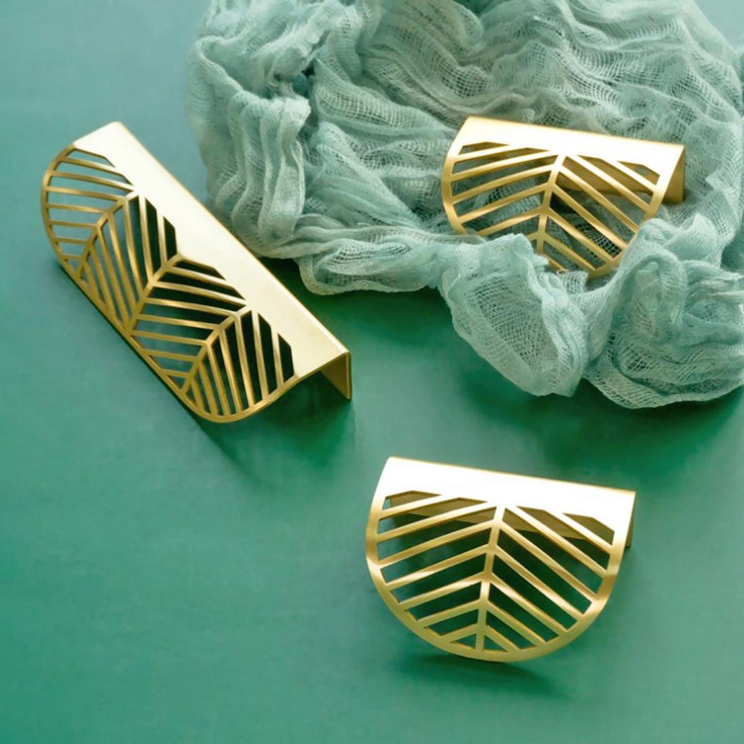 Curved Leaf Brass Lip Pulls, Gold Invisible Cabinet Pulls, Art Deco ...