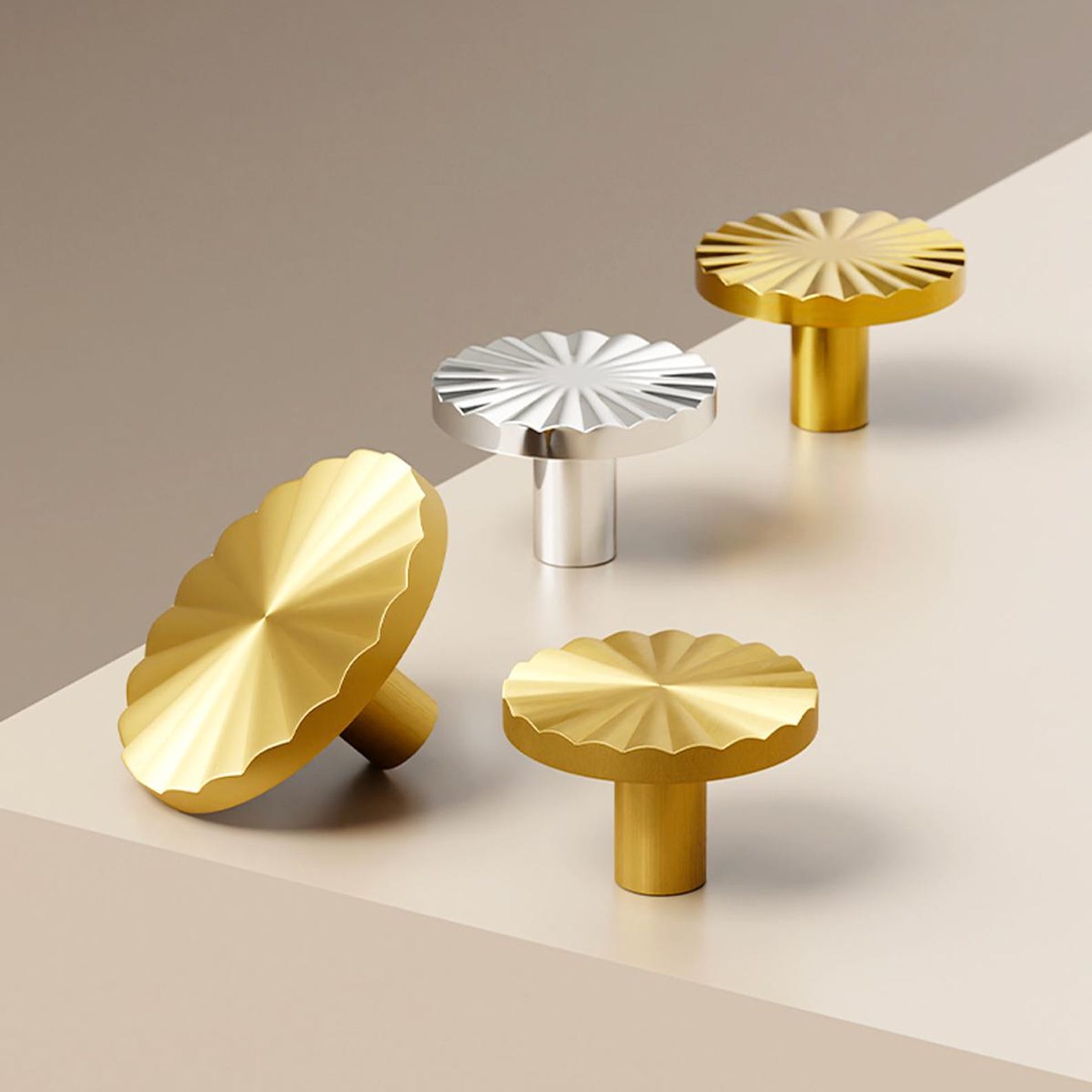 Solid Brass Fan Knobs, Gold and Silver, Textured Dresser Knobs, Half-circle Door Knobs ...