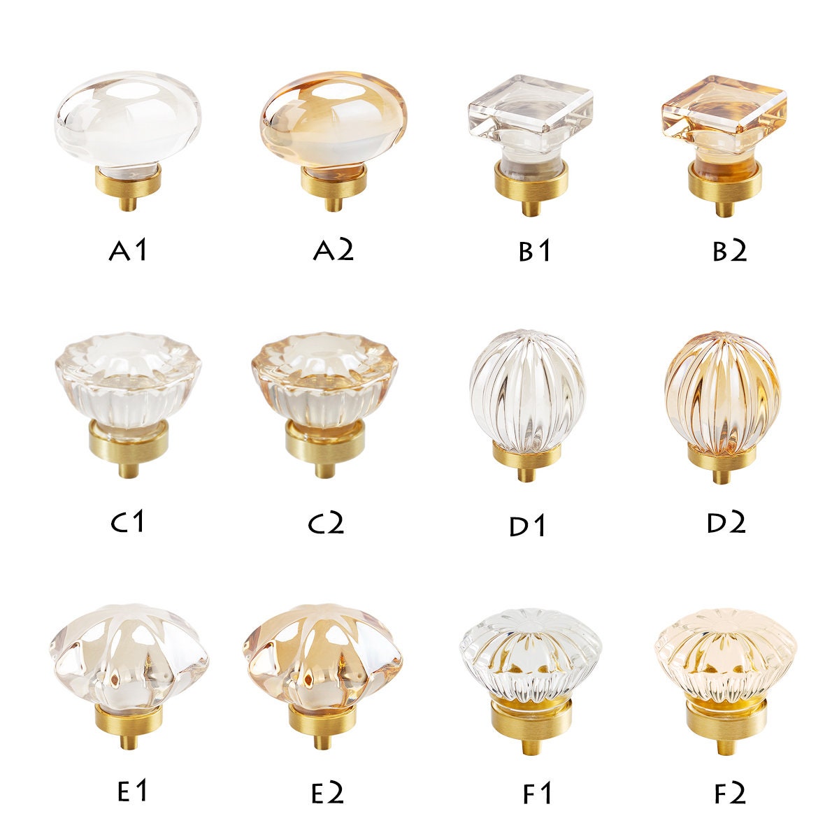 Crystal Cabinet Knobs Clear and Champagne Glass Dresser Knobs Champagne Crystal Knobs ...