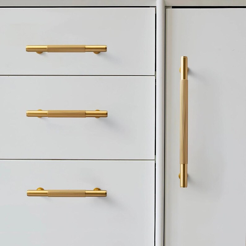 Linear Gold Cabinet Knobs and Pulls Round Base, Brushed Brass Drawer ...