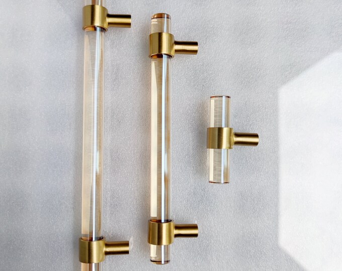 Crystal Cabinet Knobs Clear and Champagne Glass Dresser Knobs Champagne Crystal Knobs ...