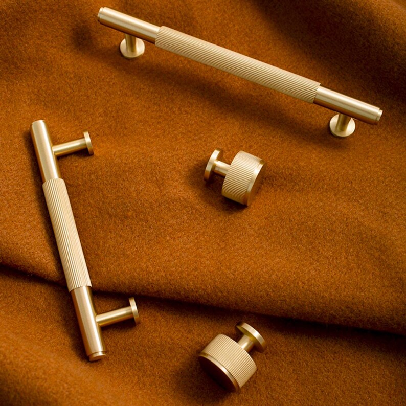 Linear Gold Cabinet Knobs and Pulls Round Base, Brushed Brass Drawer ...
