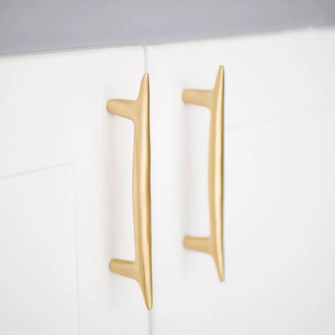Forged Modern Cabinet Pulls Satin Brass, Gold Solid Brass Drawer Pulls ...