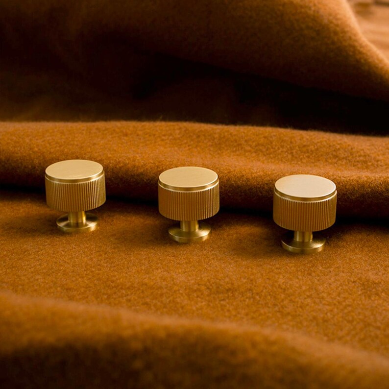 Linear Gold Cabinet Knobs and Pulls Round Base, Brushed Brass Drawer ...