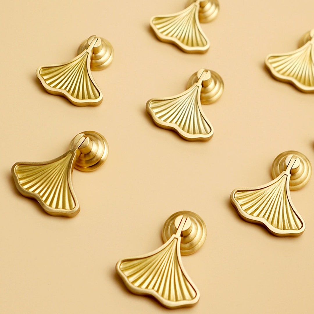 Solid Brass Fan Drop Knobs Art Deco Fan Knobs Gold Drop Knobs for ...