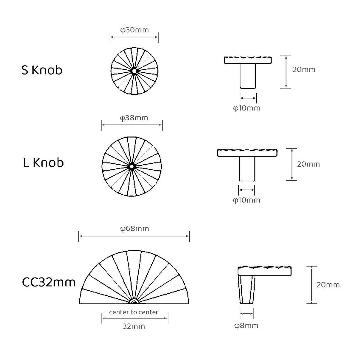 Solid Brass Fan Knobs, Gold and Silver, Textured Dresser Knobs, Half-circle Door Knobs ...