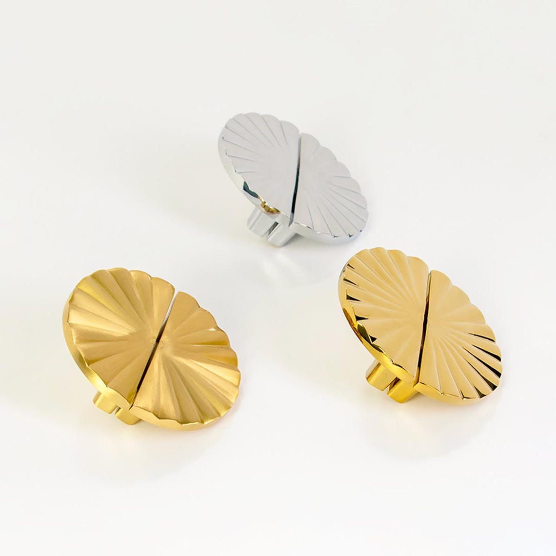 Solid Brass Fan Knobs, Gold and Silver, Textured Dresser Knobs, Half-circle Door Knobs ...