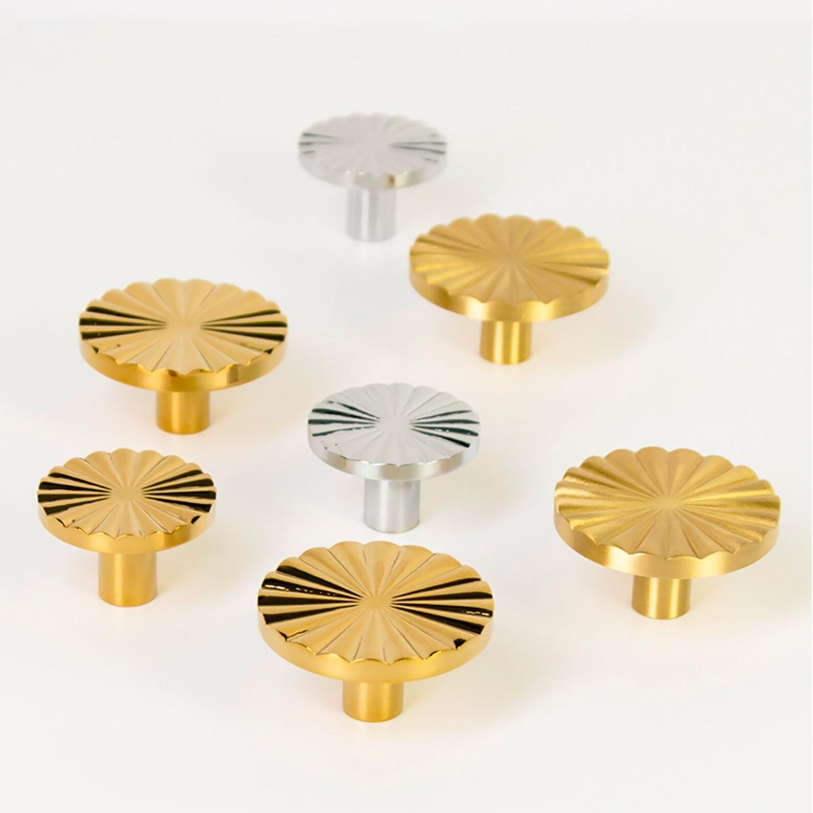 Solid Brass Fan Knobs, Gold and Silver, Textured Dresser Knobs, Half-circle Door Knobs ...